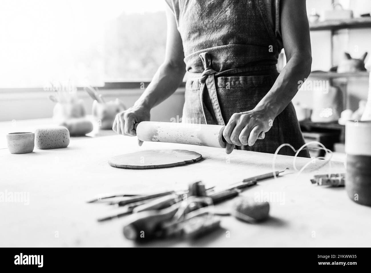 Art craft, Artist work with ceramic at clay pottery workshop studio ...