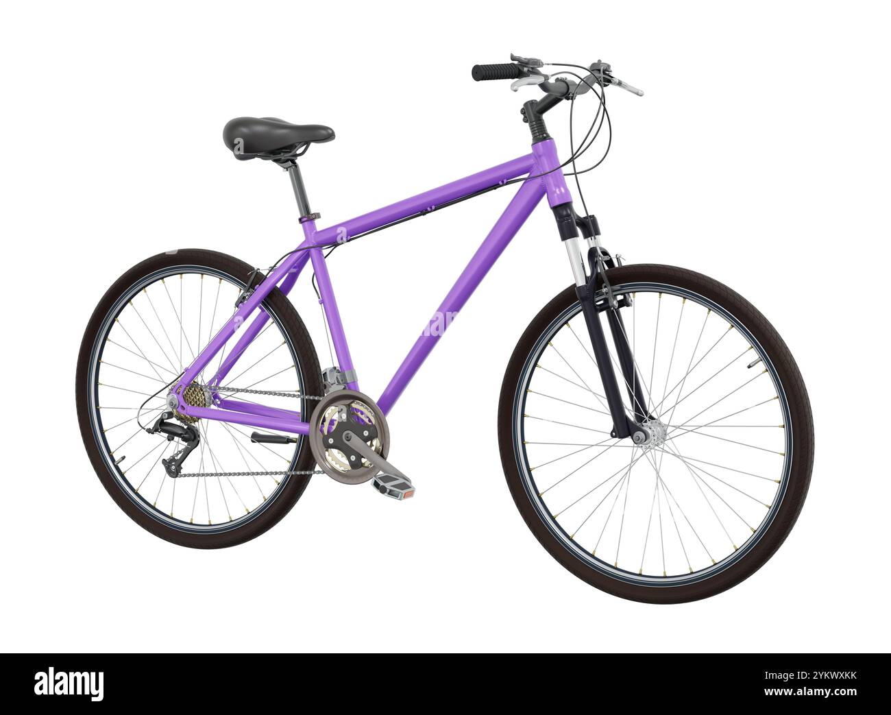 Purple bicycle, side front view isolated on white background, 3D ...