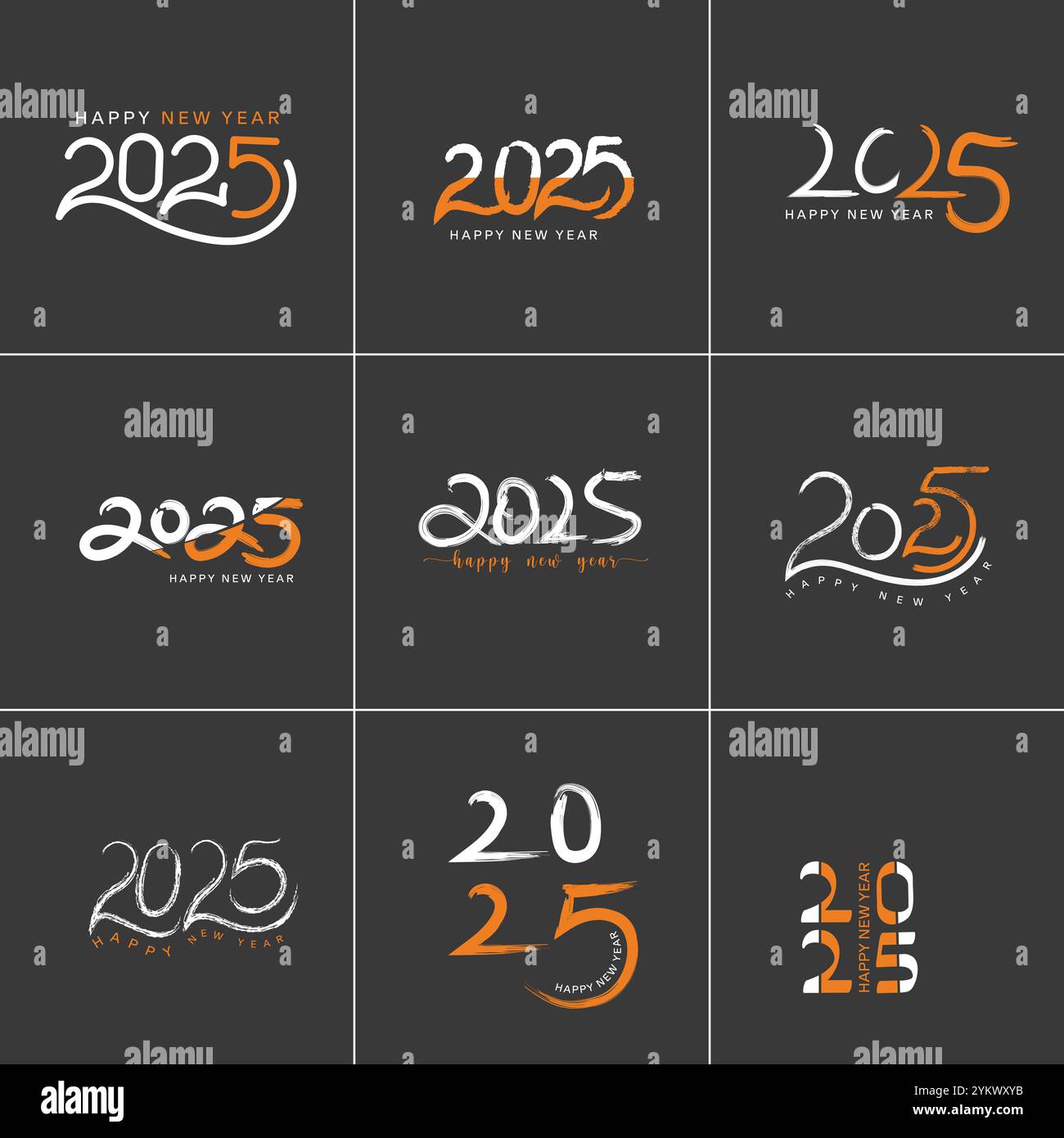 2025 Set, New year logo set of 25 in black and white, happy new year ...