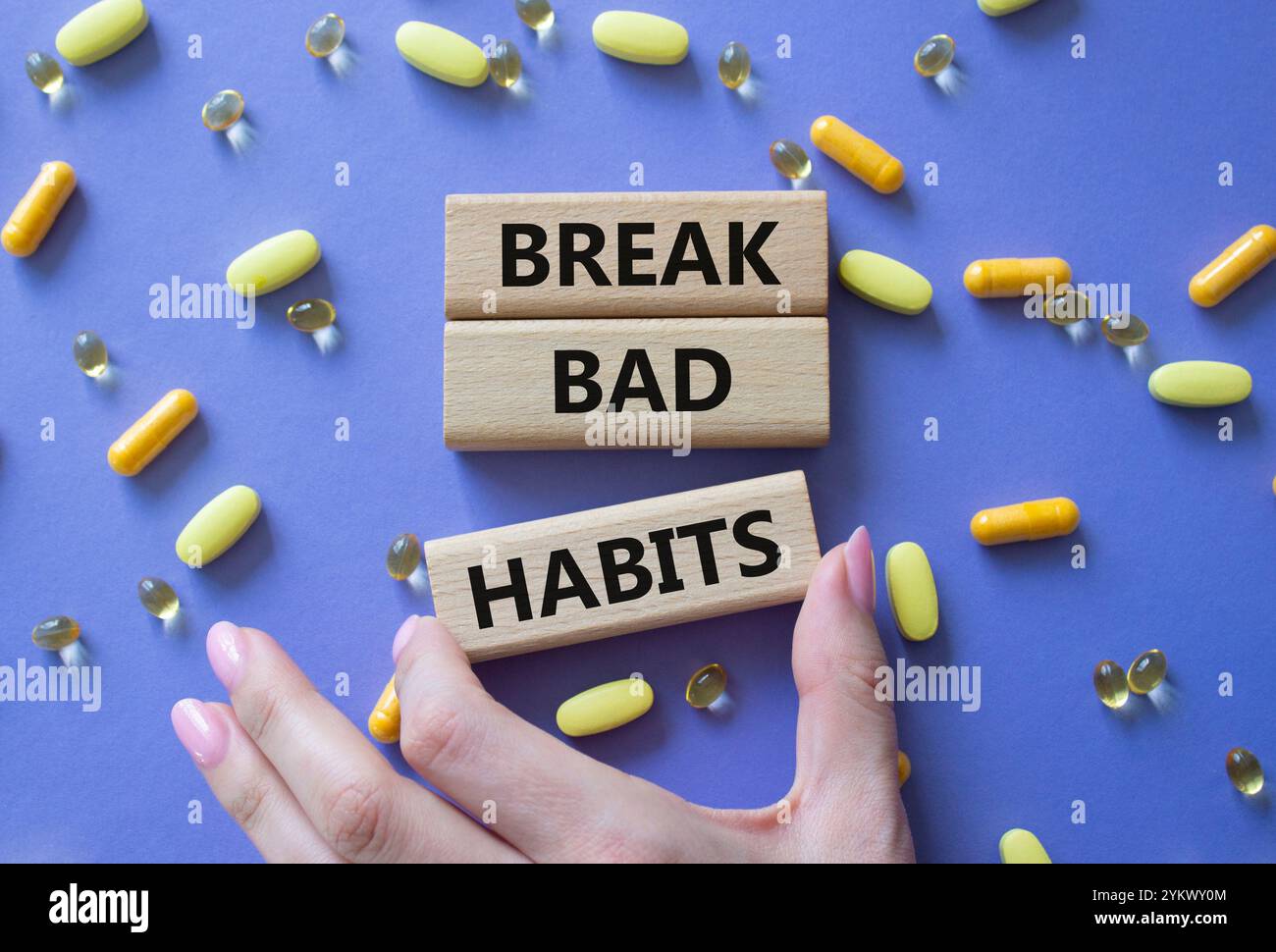 Break bad habits symbol. Concept words Break bad habits on wooden ...