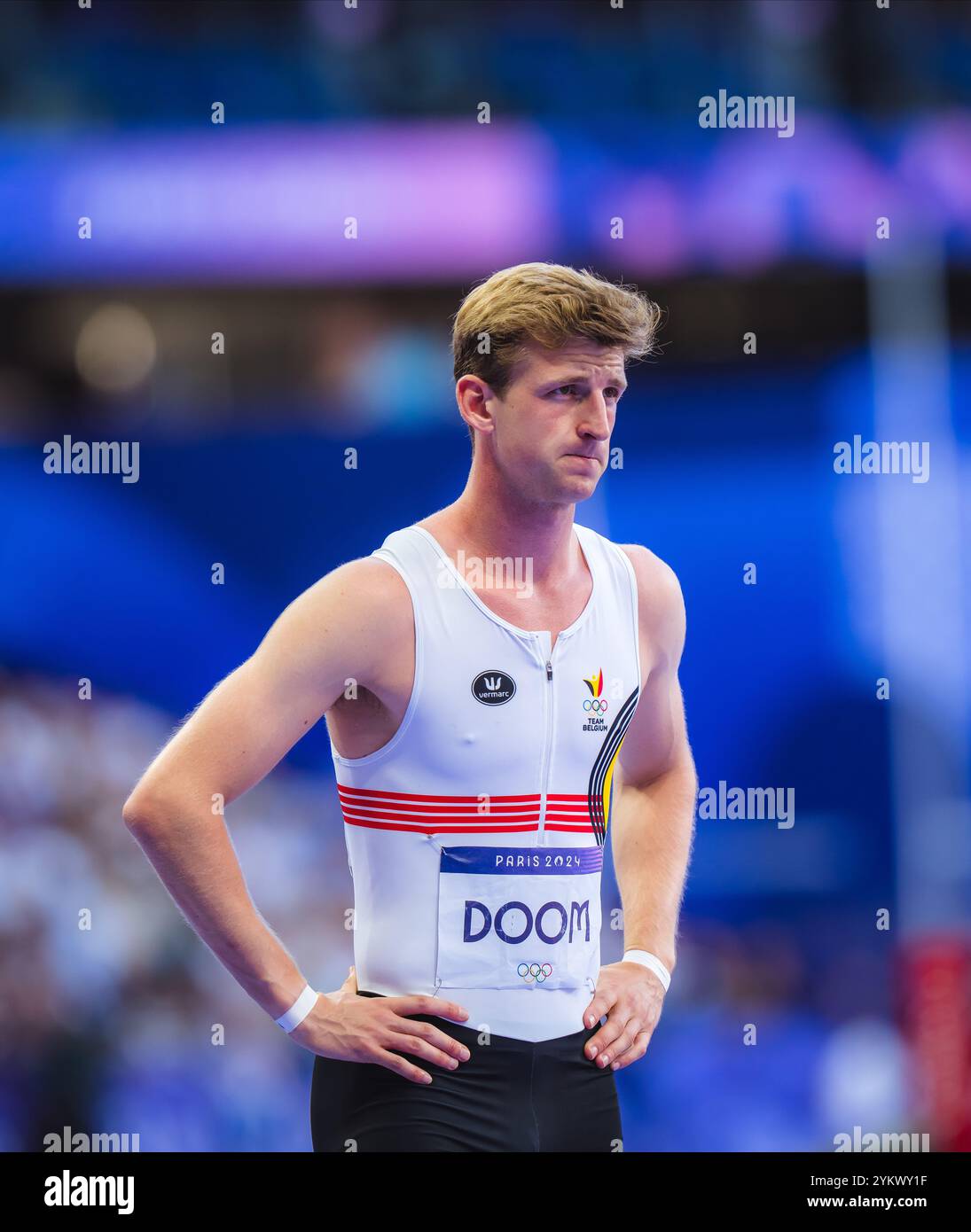 Alexander Doom participating in the 400 meters relay at the Paris 2024 ...