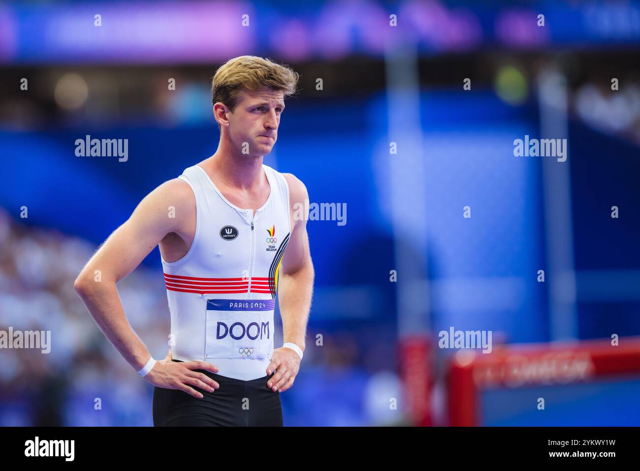 Alexander Doom participating in the 400 meters relay at the Paris 2024 ...