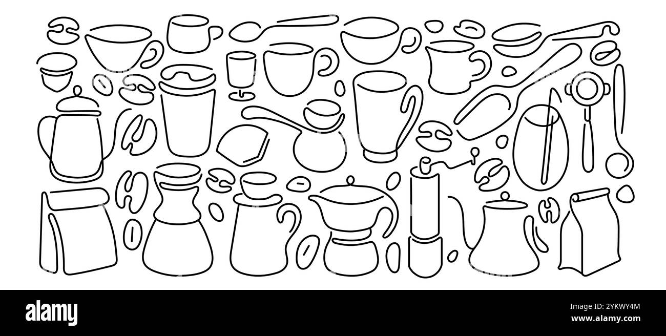 Coffee line collection. Espresso cup, cappuccino, coffee maker machine ...