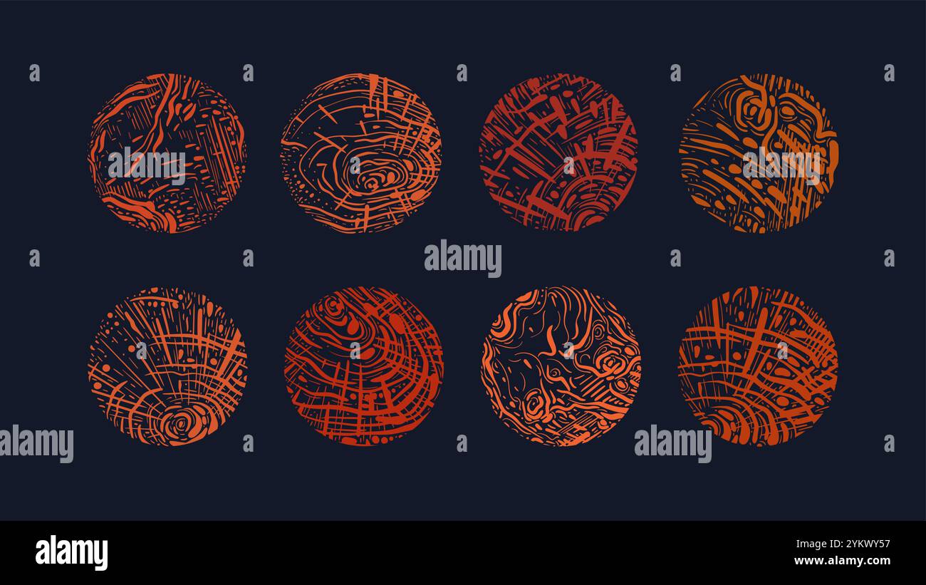 Scribble grunge wood texture circles. Vector hatching. Rough tree rings ...