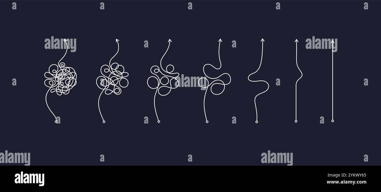 Complex and easy messy line set. Hand drawn doodle knots curved in ...