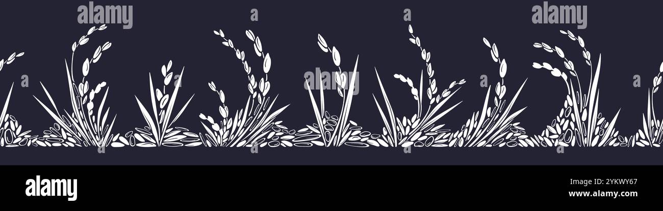 White rice grain. Vector field. Seamless border on black background ...
