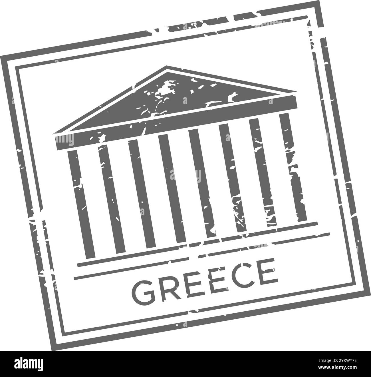 Distressed gray ink stamp featuring greek architecture, symbolizing ...
