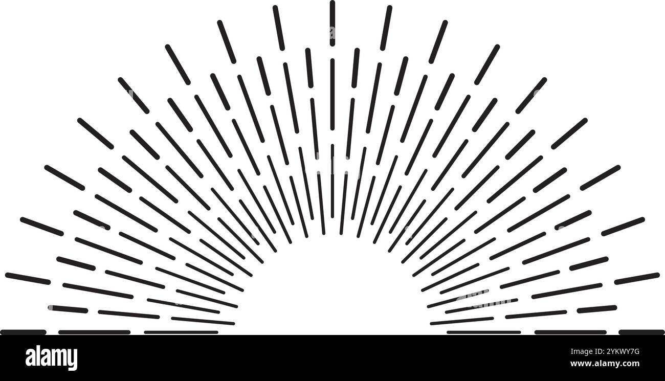 Black lines radiating from a central point create a semicircular ...
