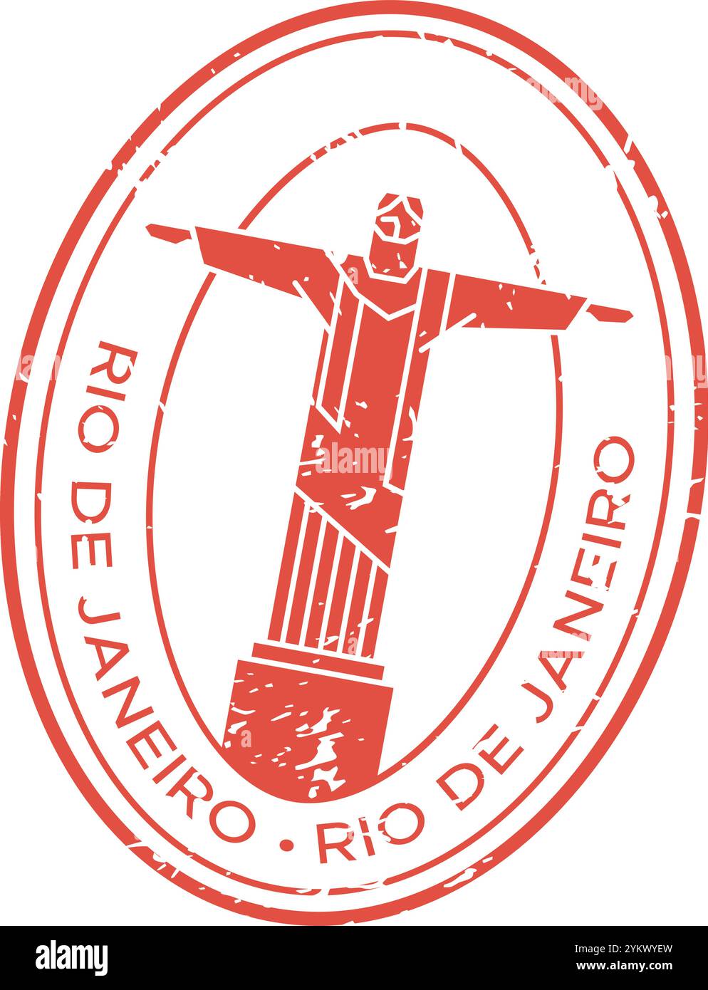 Oval red stamp featuring christ the redeemer with outstretched arms, a ...