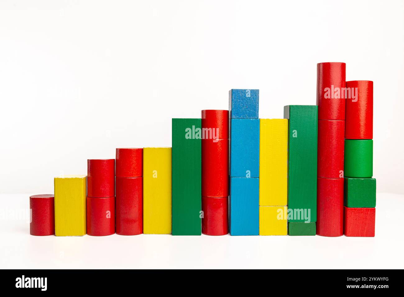 Variable growth bar diagram made of multicolored wooden cubes on white ...