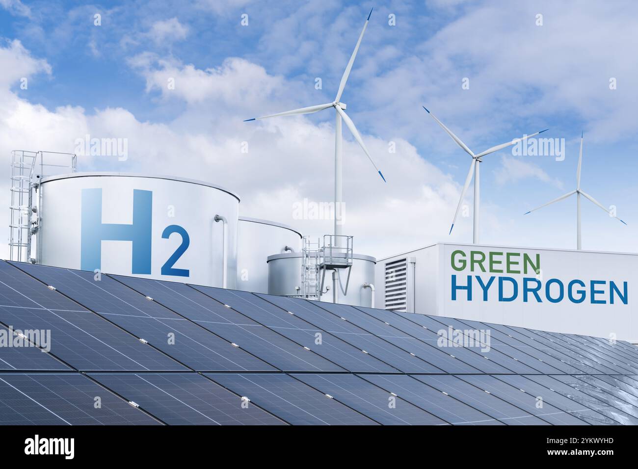 Hydrogen factory with energy storage concept. Green hydrogen production ...