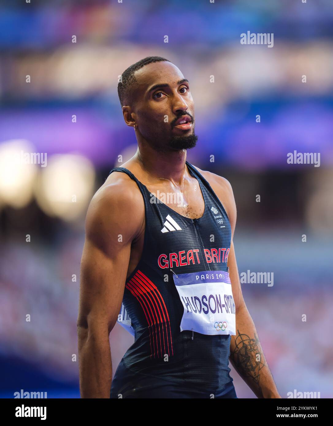 Matthew Hudson-Smith participating in the 400 meters at the Paris 2024 ...