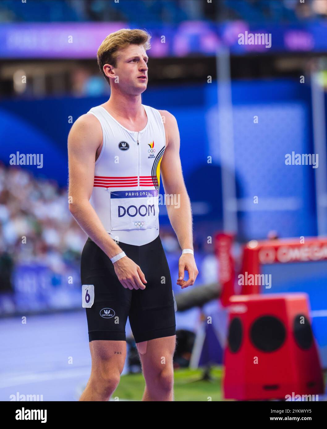 Alexander Doom participating in the 400 meters relay at the Paris 2024 ...