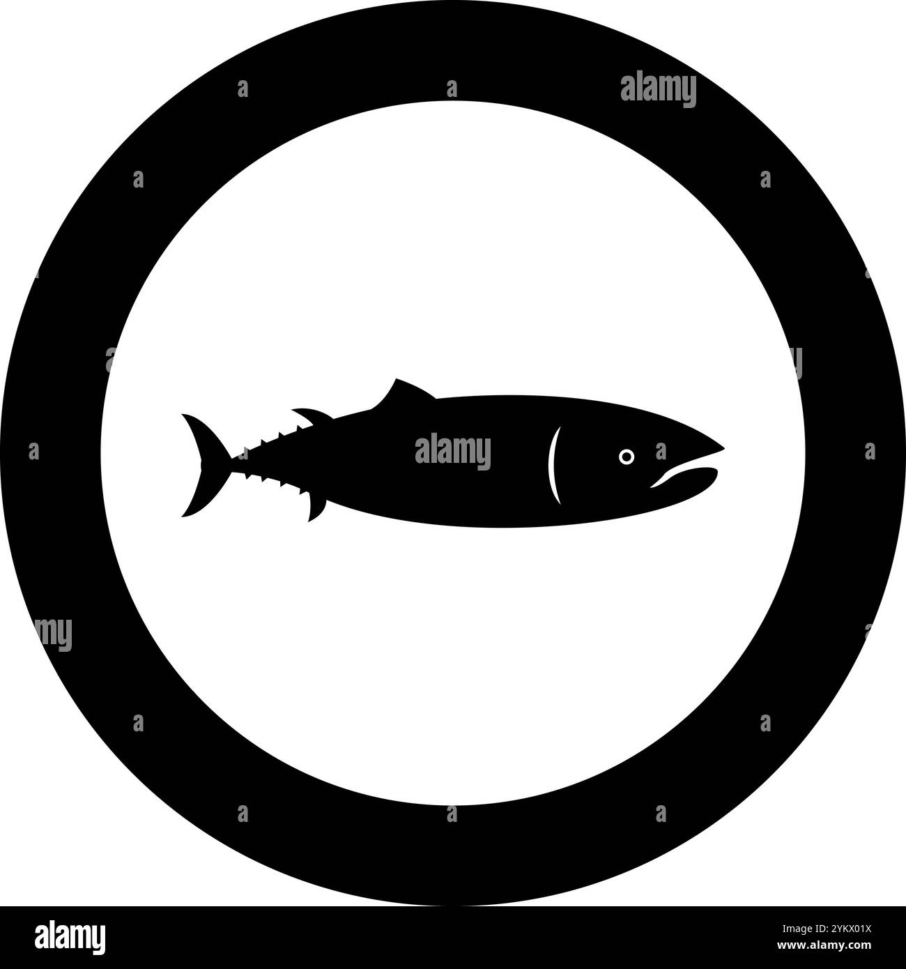 Tuna fish icon in circle round black color vector illustration image solid outline style simple ...
