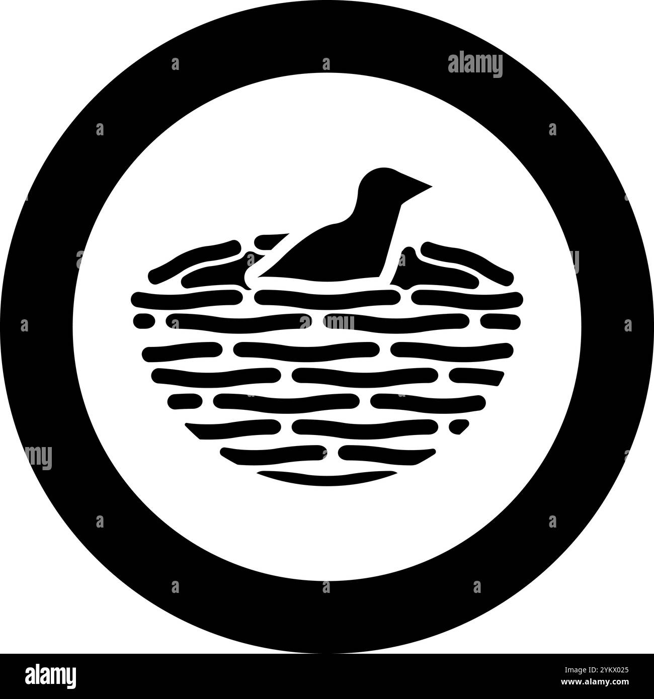 Bird's nest with bird icon in circle round black color vector ...