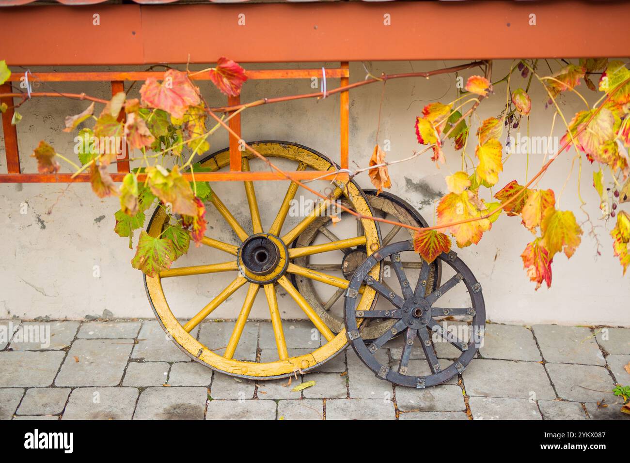 Closeup od old wooden carriage wheels Stock Photo - Alamy