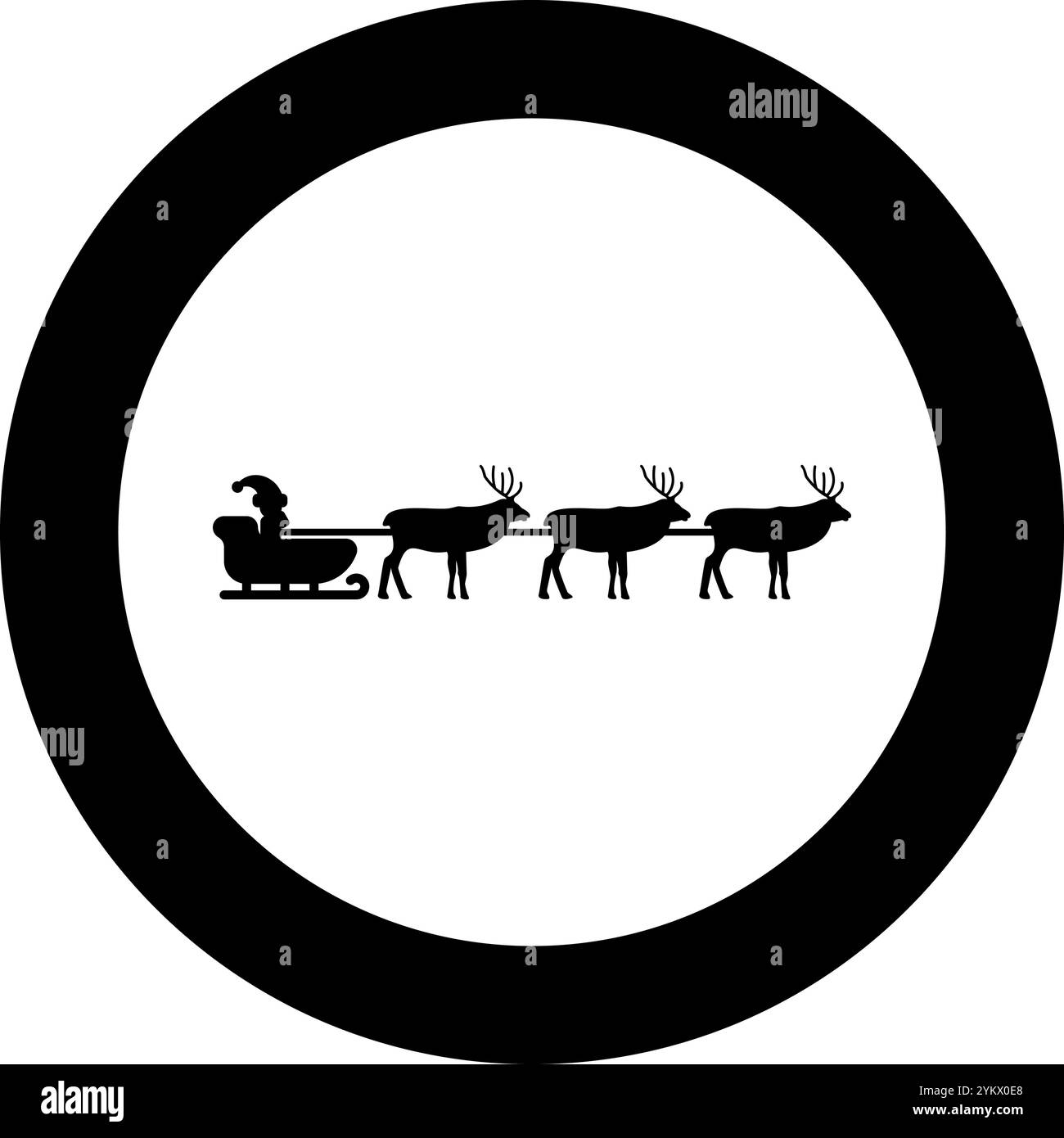 Santa Claus in a reindeer wagon chariot with sled icon in circle round ...