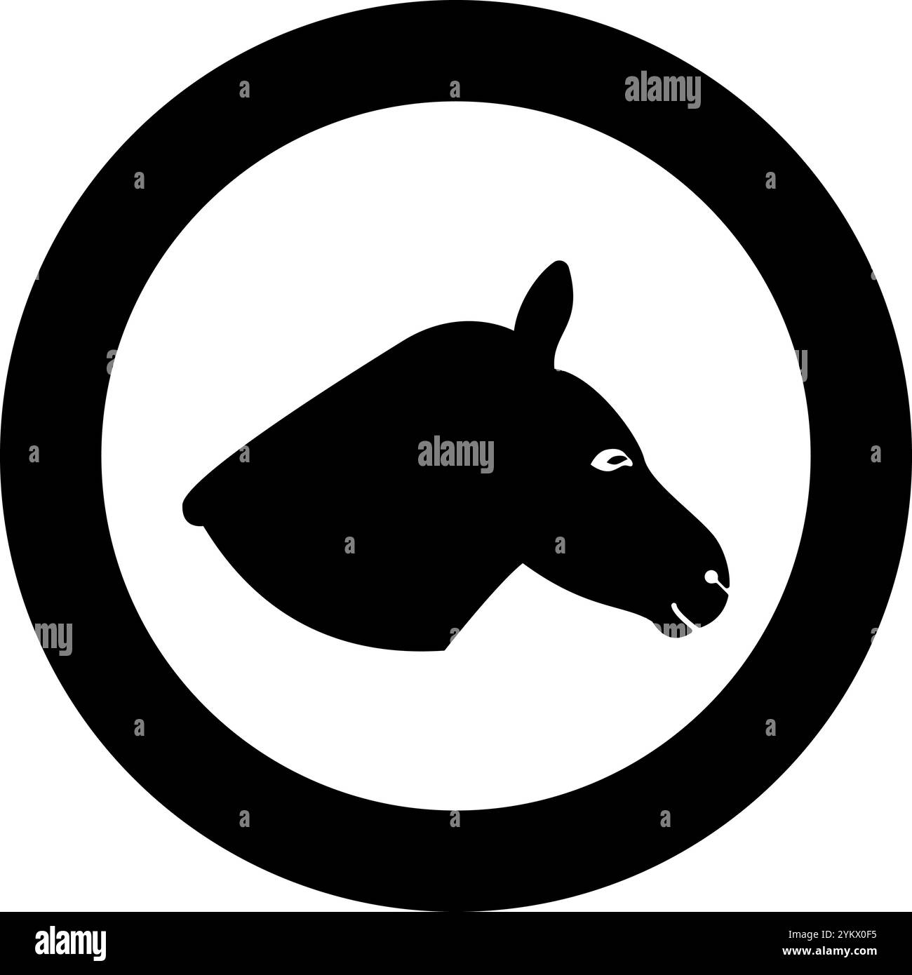 Donkey head silhouette icon in circle round black color vector illustration image solid outline ...