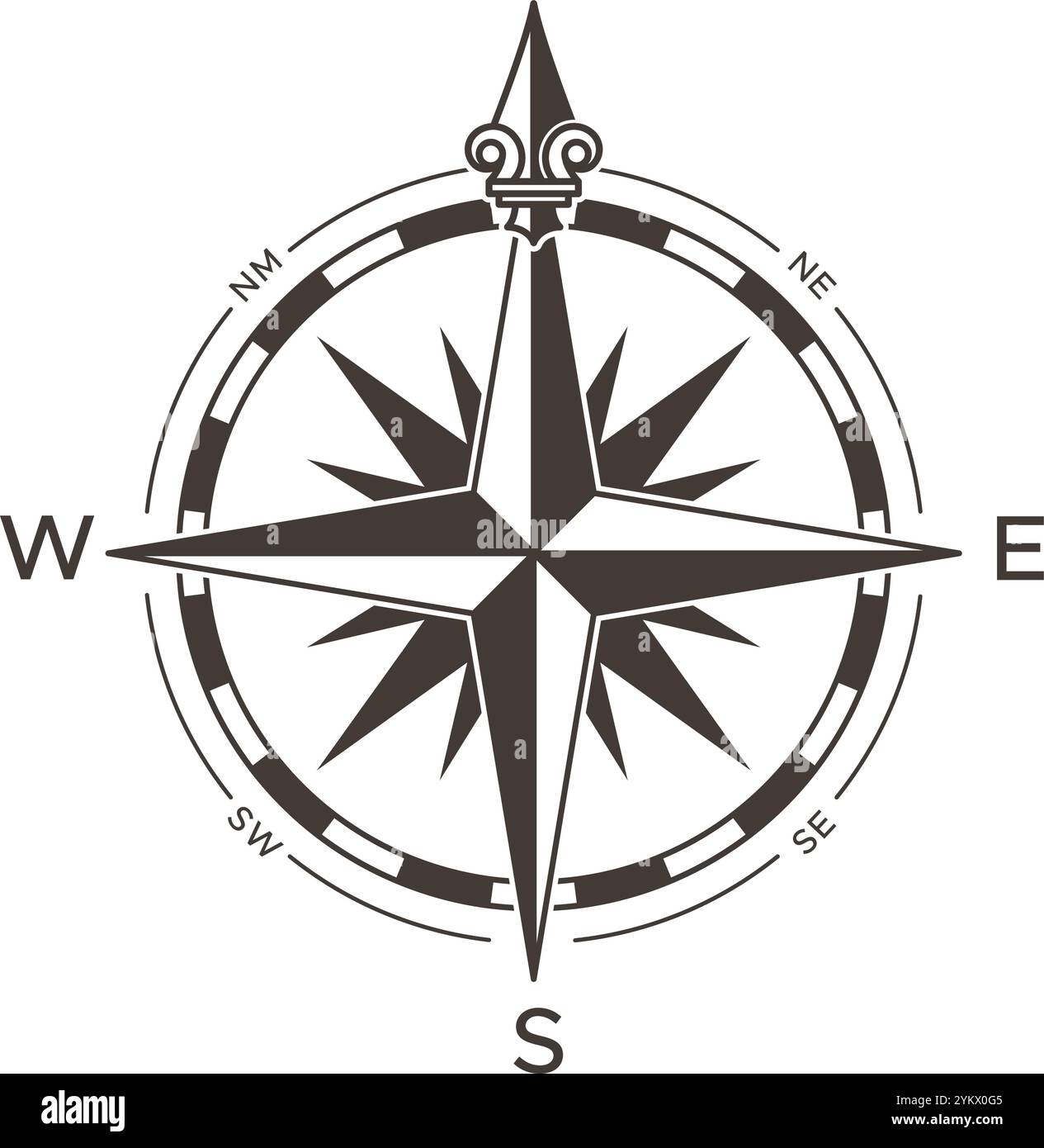Classic compass rose design indicating the four cardinal directions ...