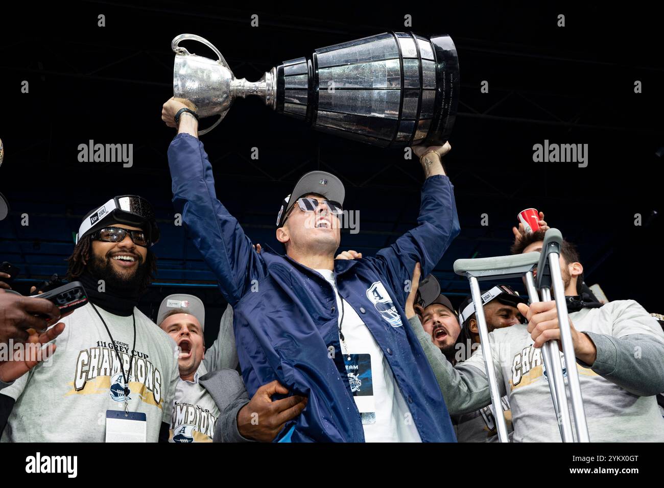 Toronto Argonauts quarterback Chad Kelly lifts the trophy during a CFL ...