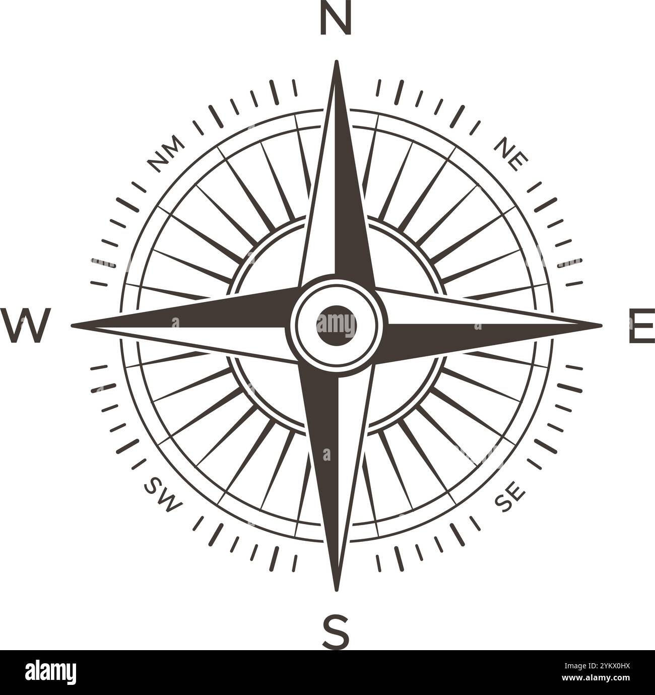 Compass rose pointing north, with radiating spokes marking cardinal ...