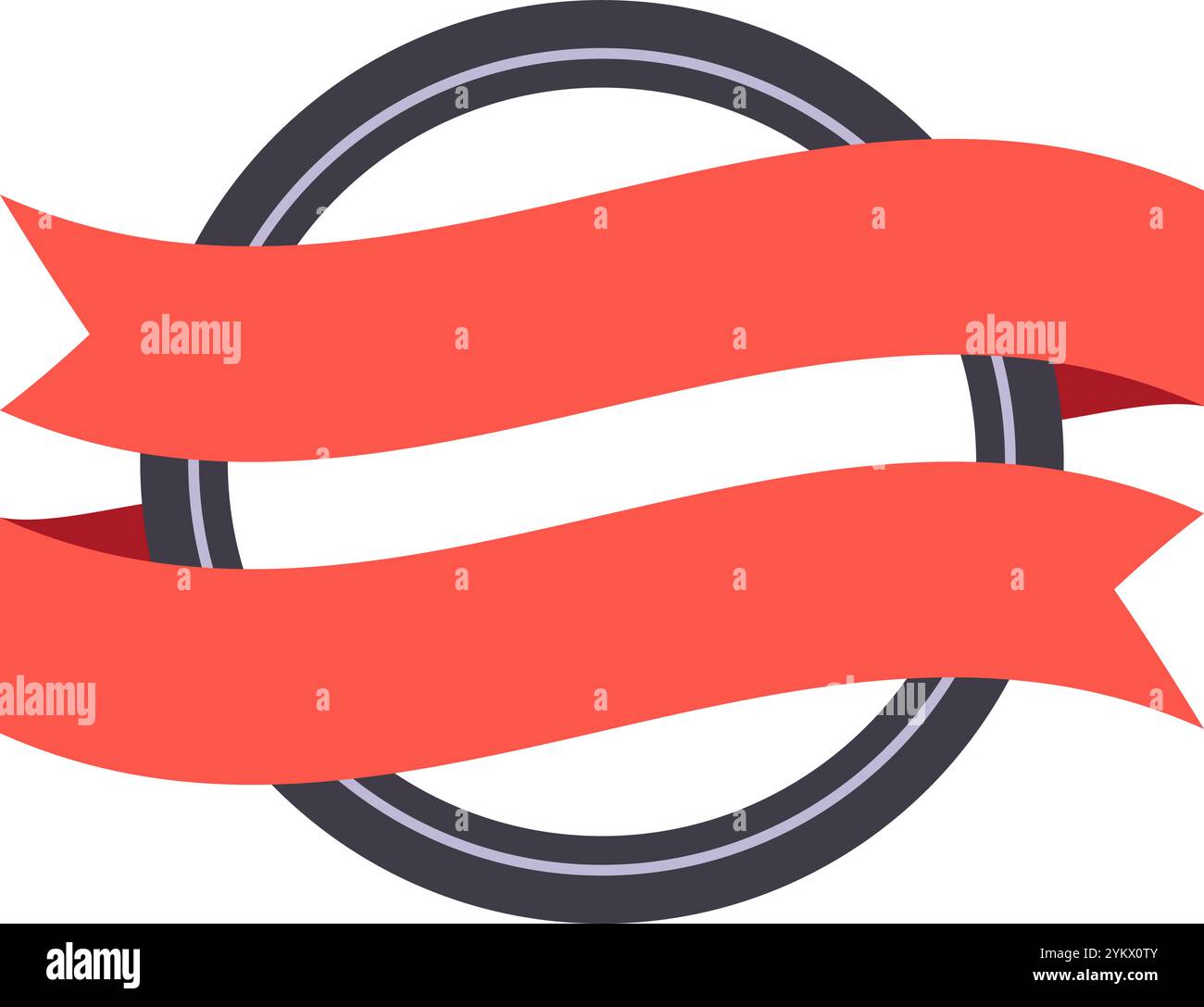 Two elegant waving red ribbons are wrapping a circular frame with a ...