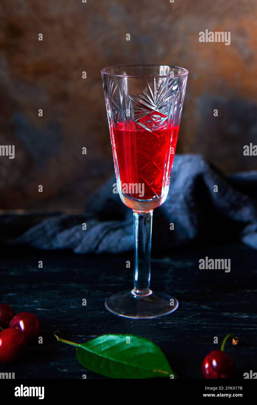 Homemade cherry alcohol drink liquor with fresh cherry berries ...