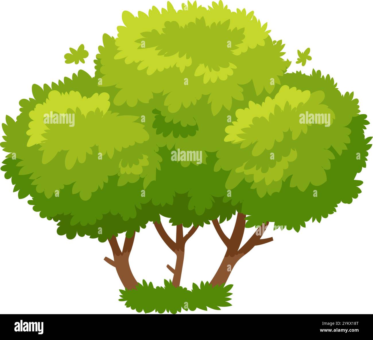 Cartoon illustration of a lush green bush with multiple trunks and ...