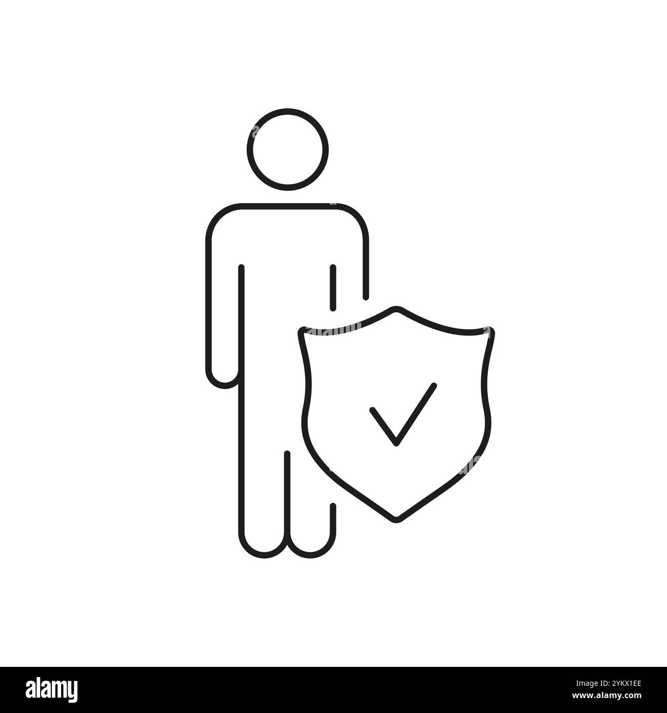 Man with Shield and Checkmark Line Icon, Security and Protection Symbol ...