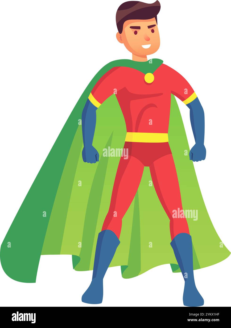 Confident superhero standing with cape flowing, ready for action ...