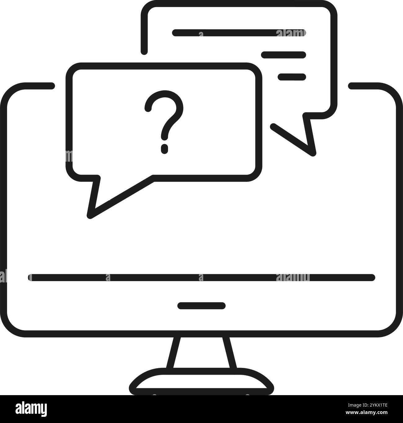 Desktop Computer with Message Speech Bubbles Line Icon. Online Support ...