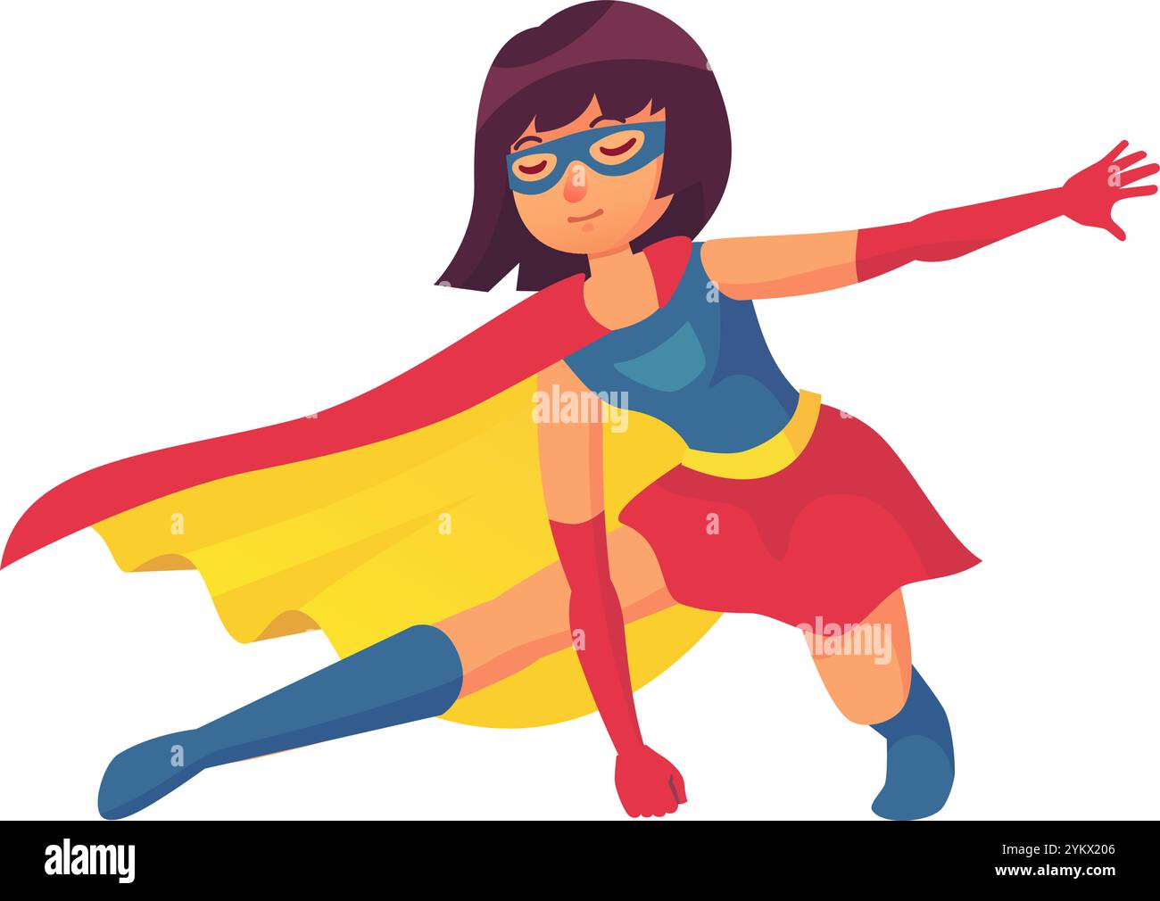 Powerful female superhero flies through the air, exuding confidence and ...