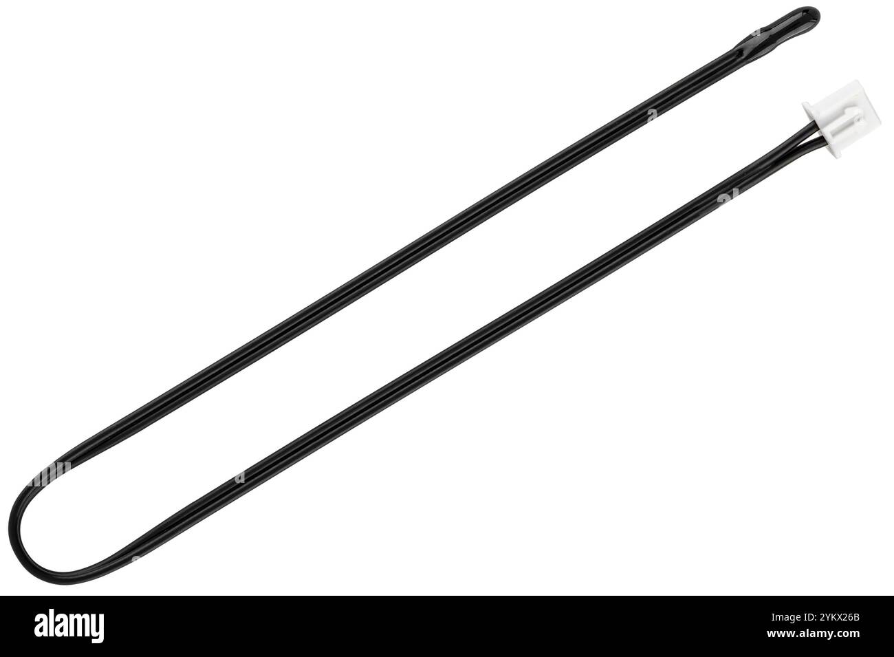 Temperature sensor with insulated wire and connector, white background ...