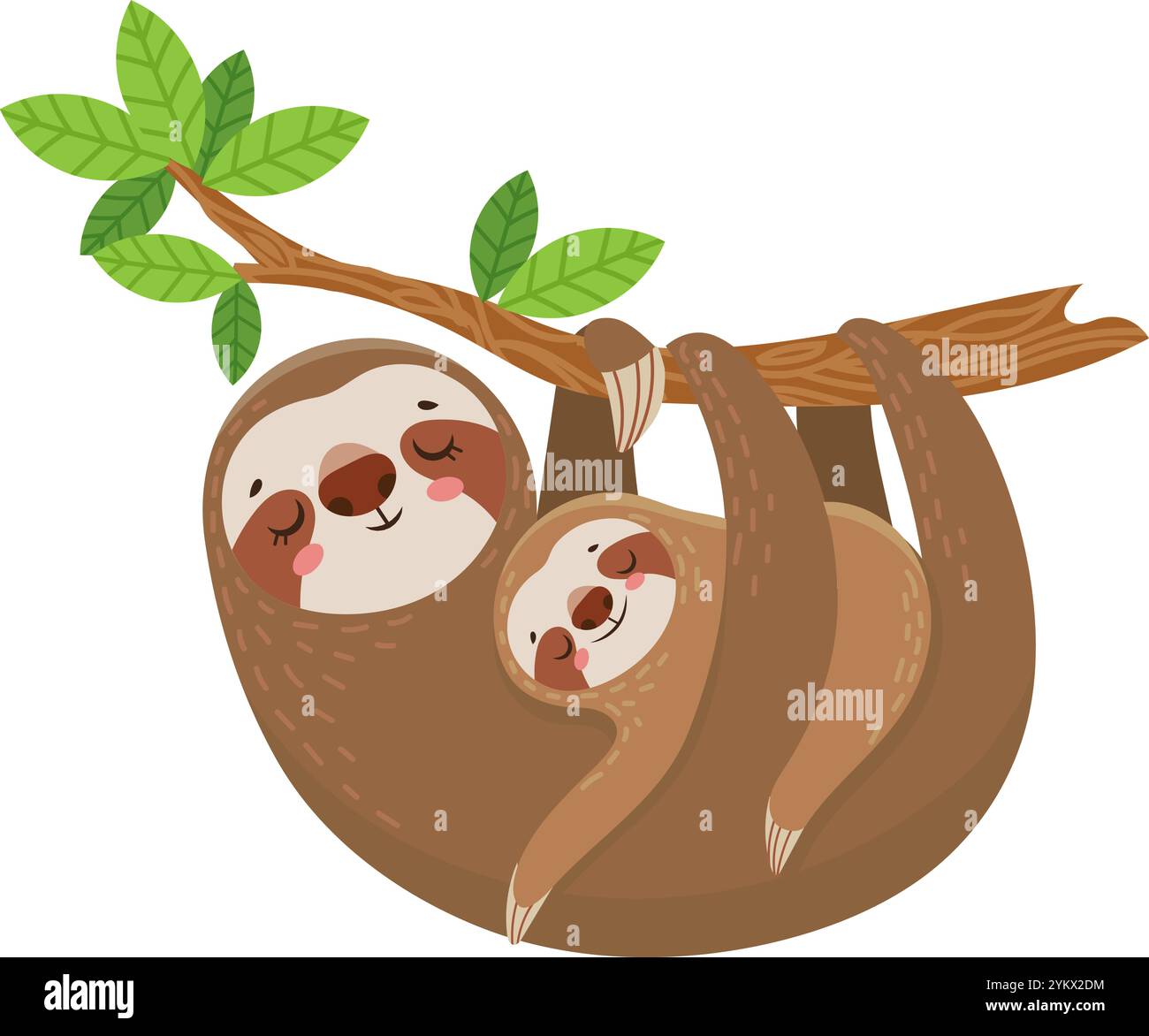 Adorable cartoon illustration of a mother sloth lovingly holding her ...