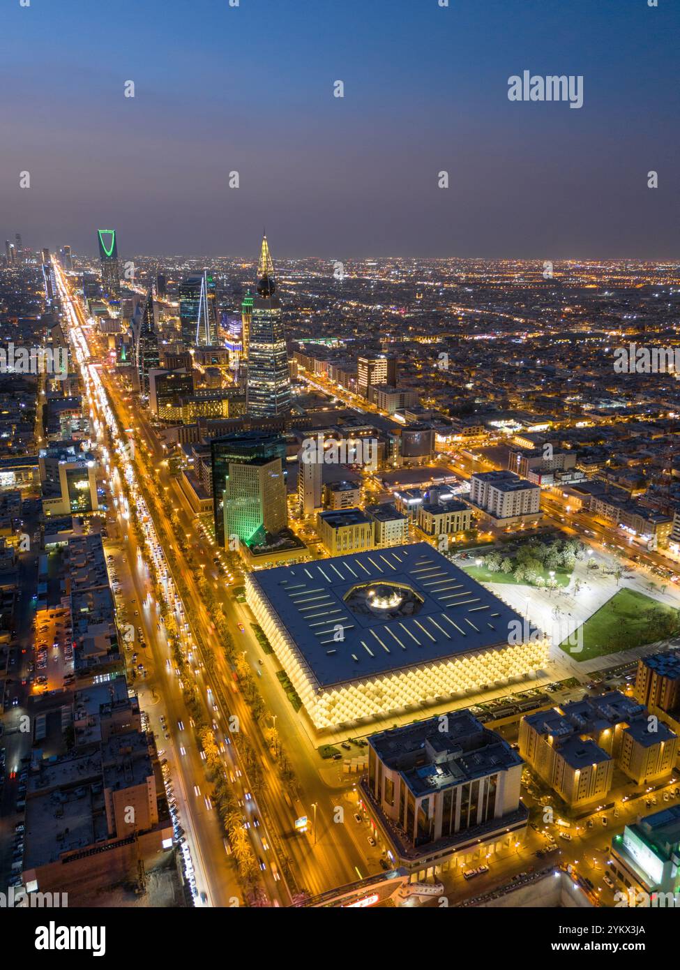 King Fahad National Library. Riyadh. Drone shot flying. Evening Stock ...