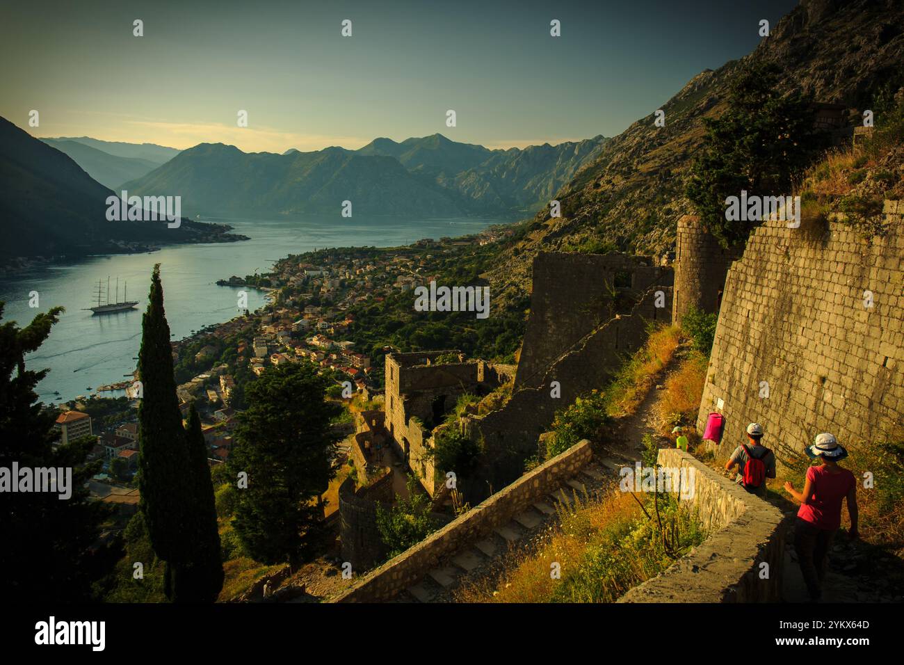 This photo captures hikers on their way down from Kotor's ancient walls ...