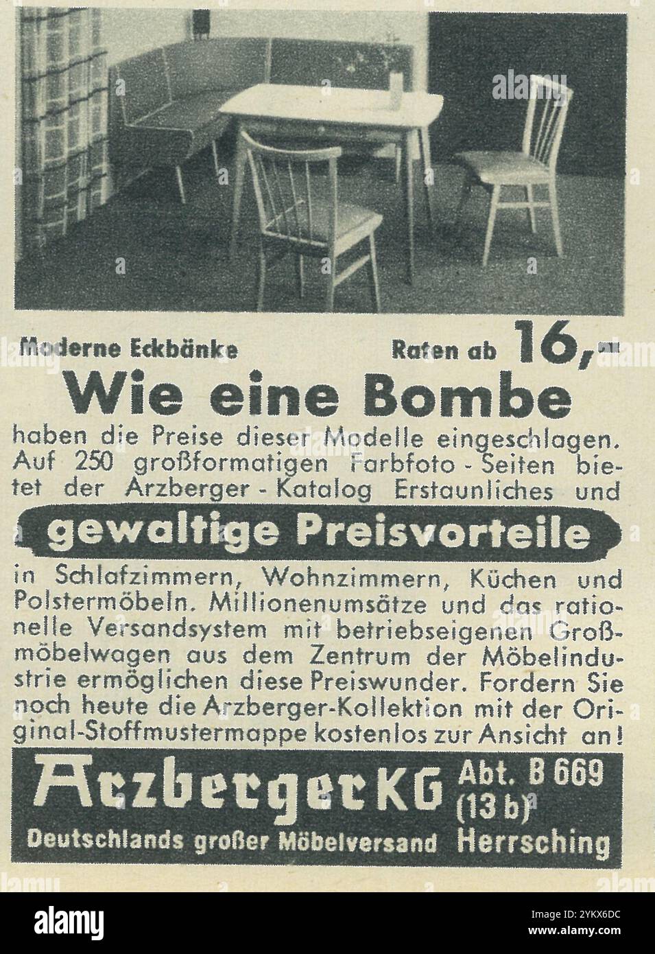 1961 German Arzberger Corner Sofa Furniture Ad Stock Photo - Alamy