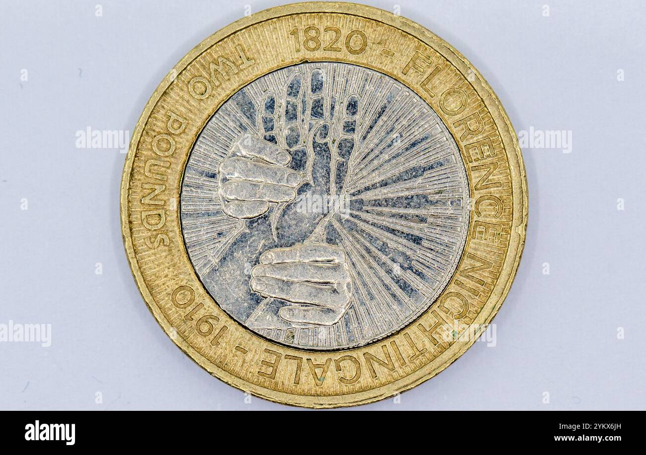 A close-up of a British two-pound coin commemorating Florence ...