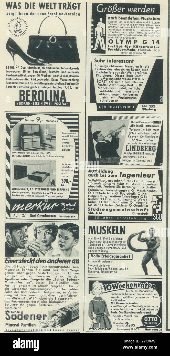 1961 German advertisement page in a lifestyle magazine Stock Photo - Alamy