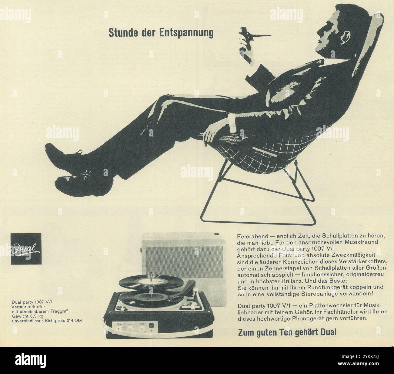 1961 German Dual Party 1007 V/1 Turntable Record Player Ad Stock Photo ...