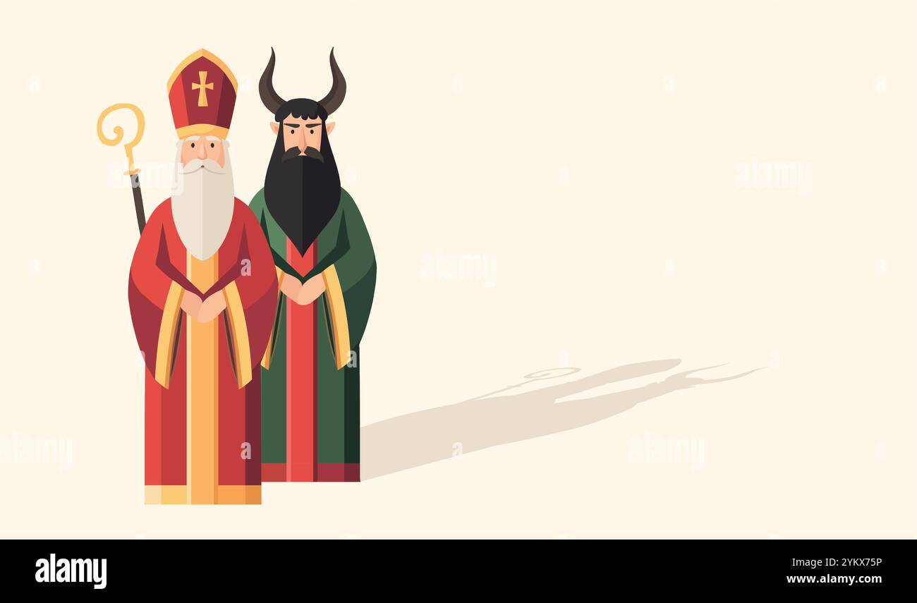 St. Nicholas day greeting card. Old Saint Nicholas with devil. Festive ...