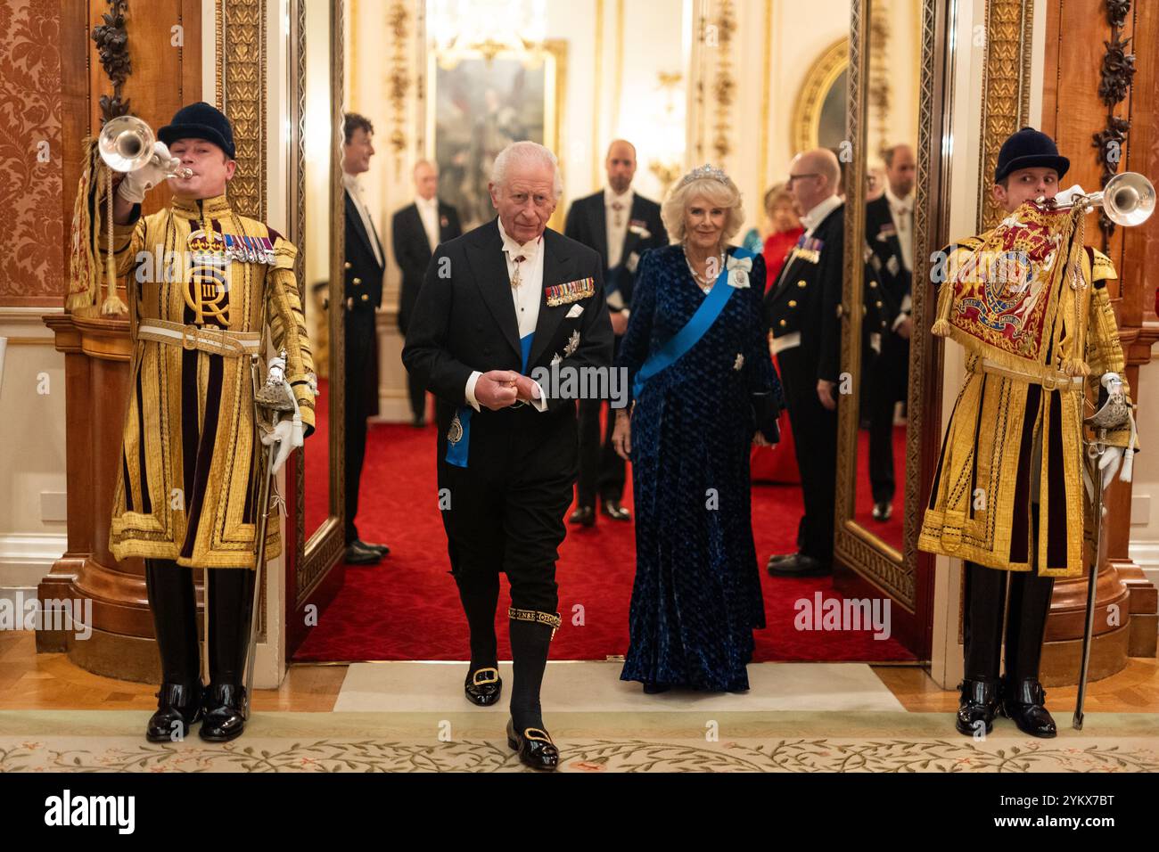 King Charles III and Queen Camilla during the Diplomatic Corps ...