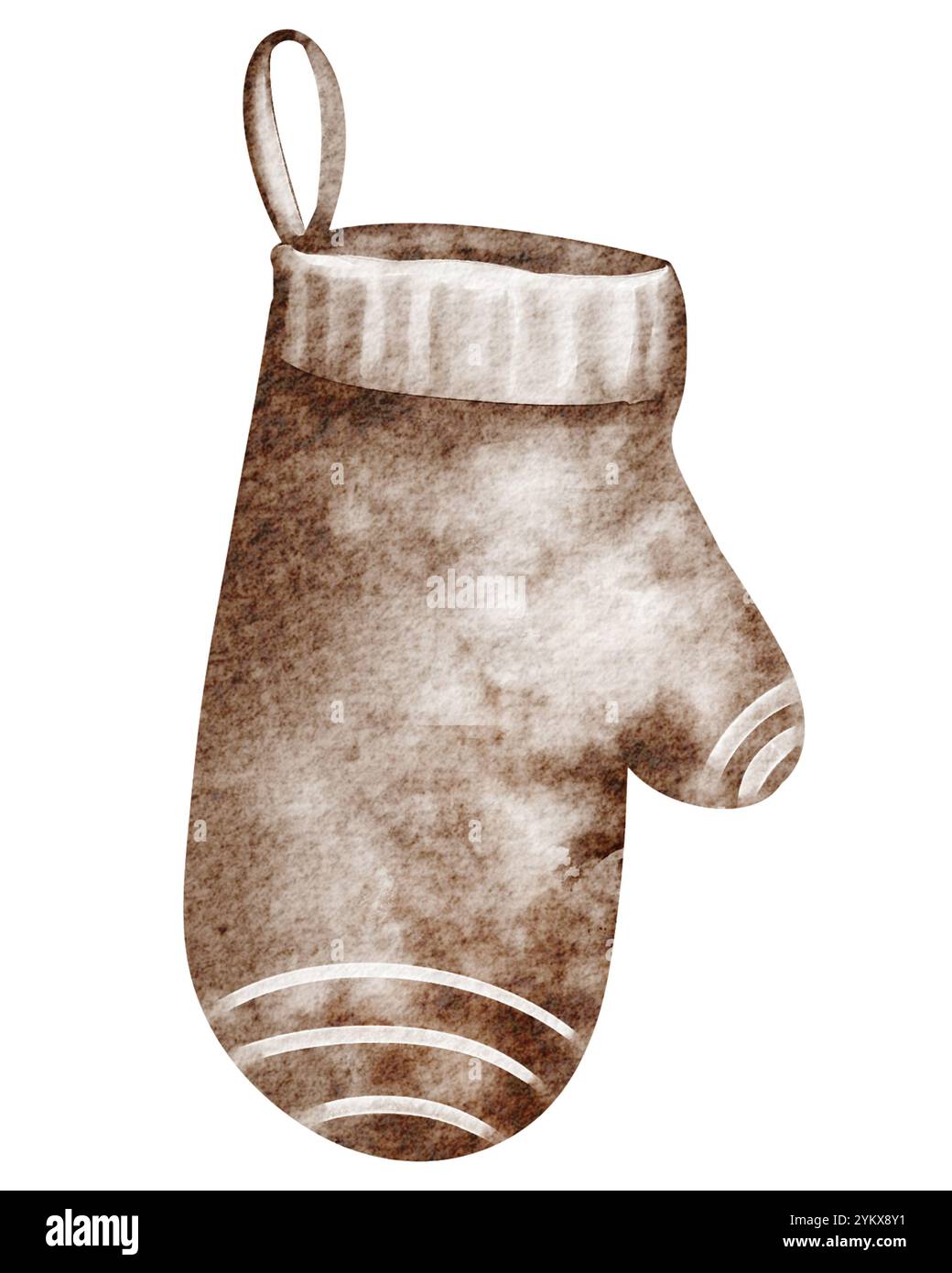 Watercolor illustration of cozy Vintage Christmas mitten on a white ...