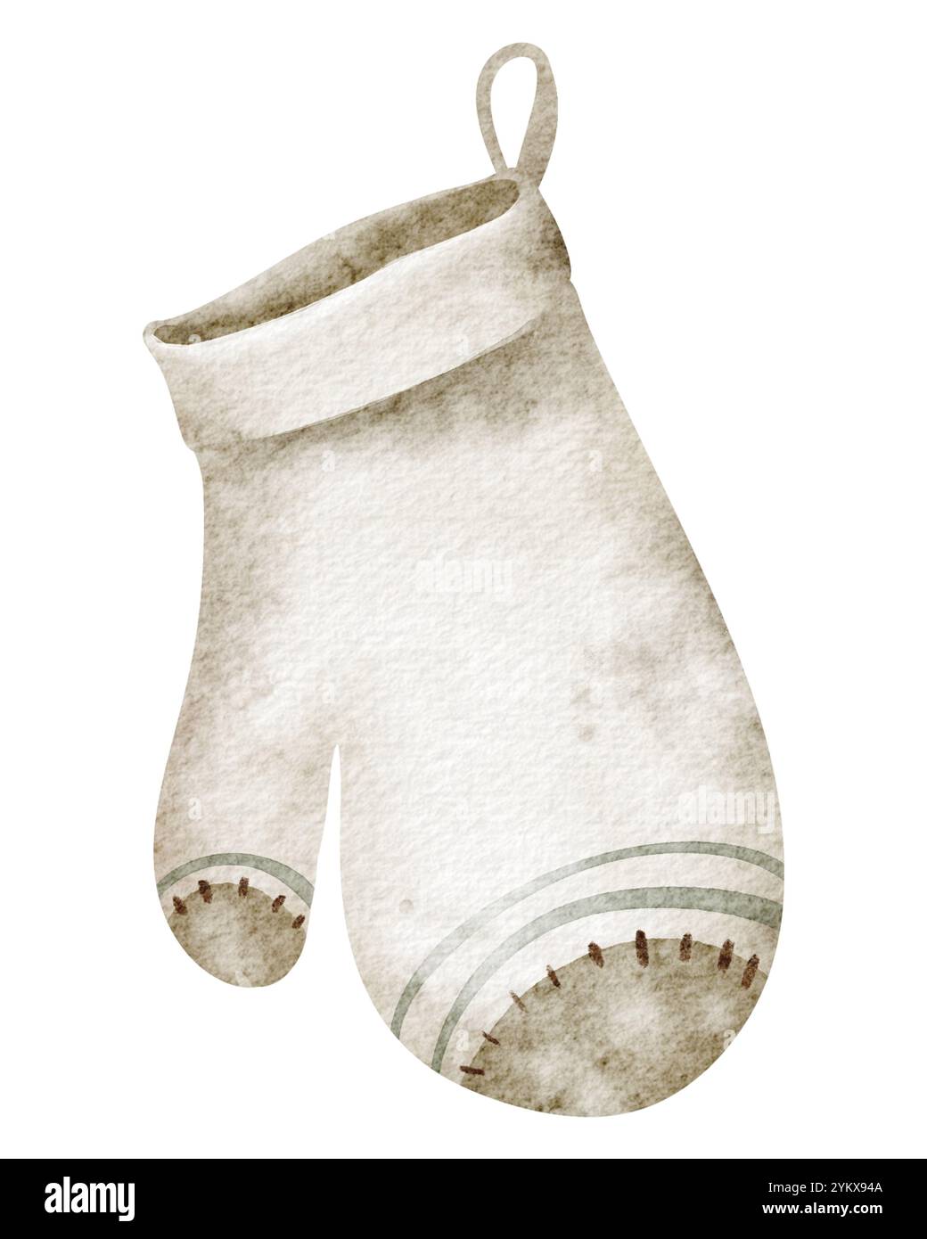 Watercolor illustration of cozy Vintage Christmas mitten on a white ...