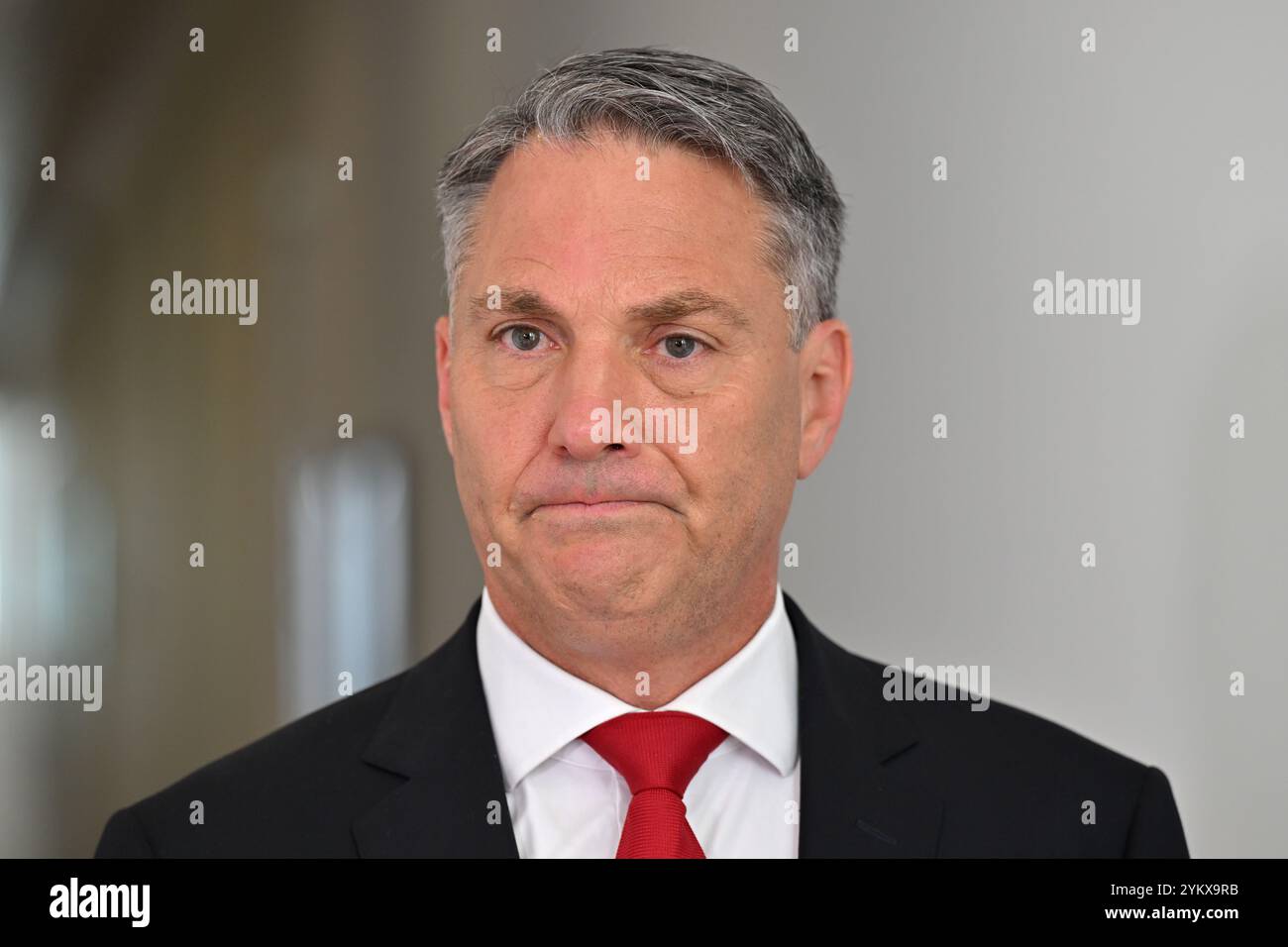 Canberra, Australia. 20th Nov, 2024. Deputy Prime Minister Richard Marles speaks to journalists ...