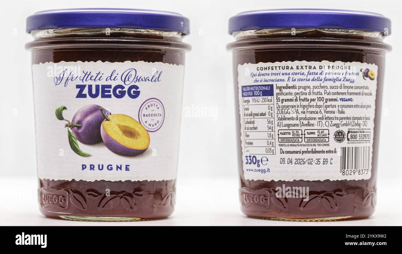 Rome, Italy - November 18, 2024: Zuegg plums jam, an unmissable flavor ...