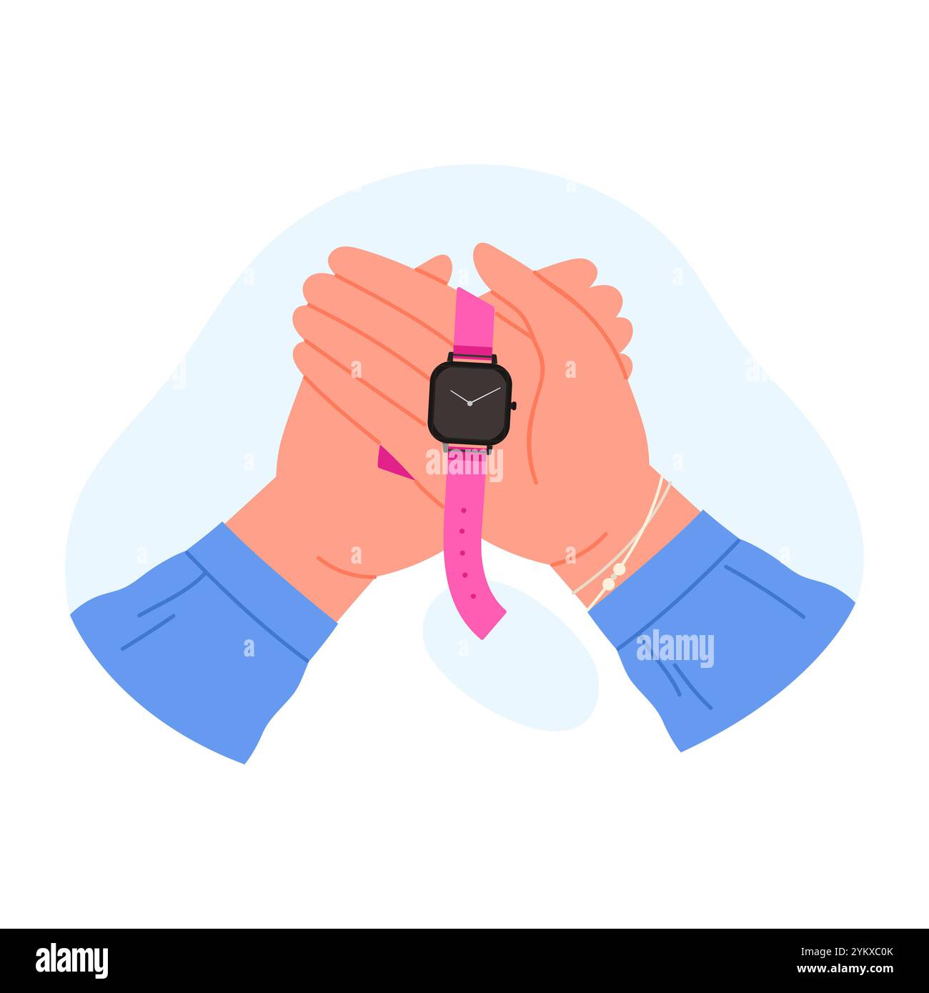 Hands of woman holding classic watch with dial to record time vector ...