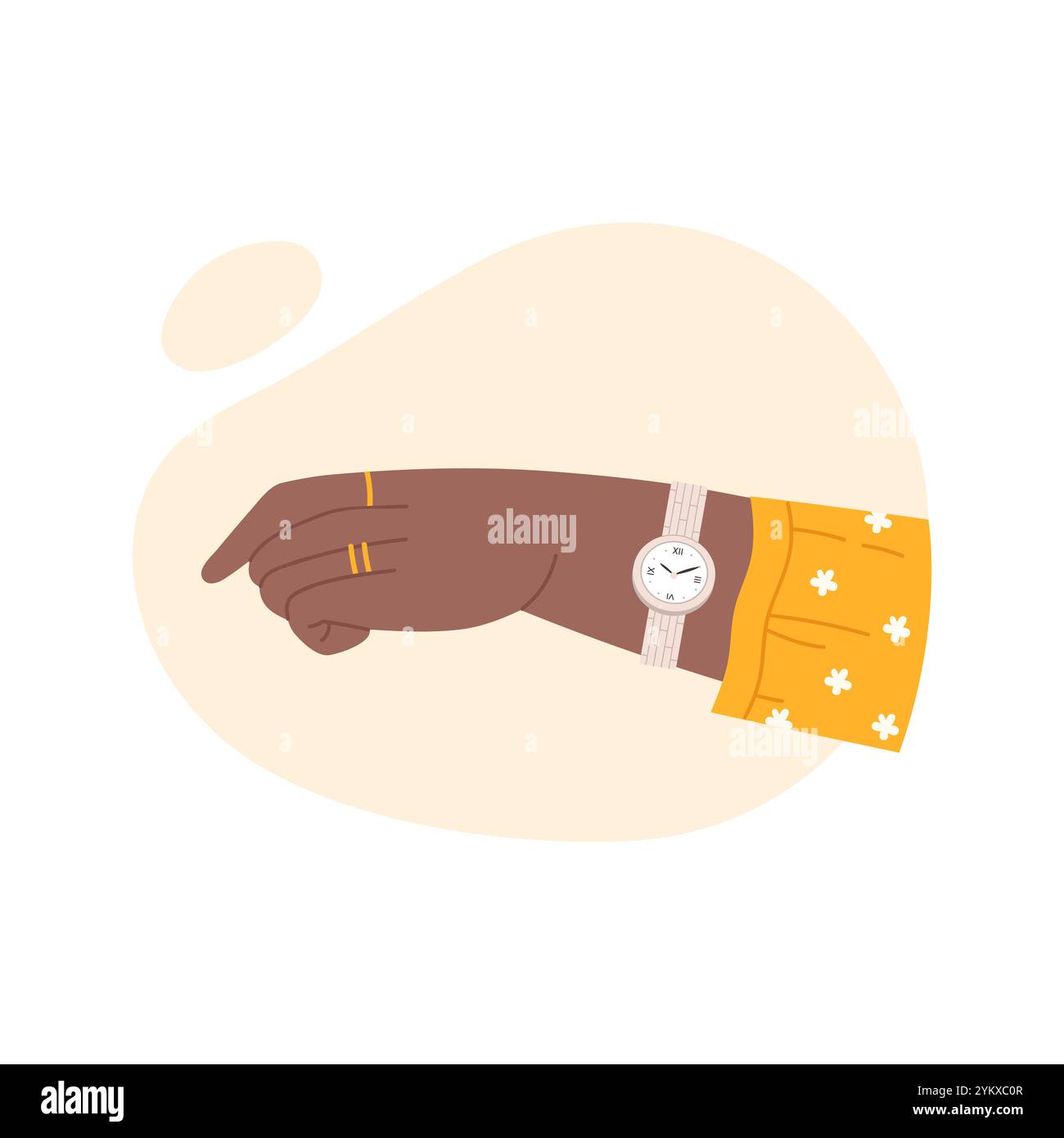 Womans hand with gold rings on fingers and expensive wristwatch vector ...