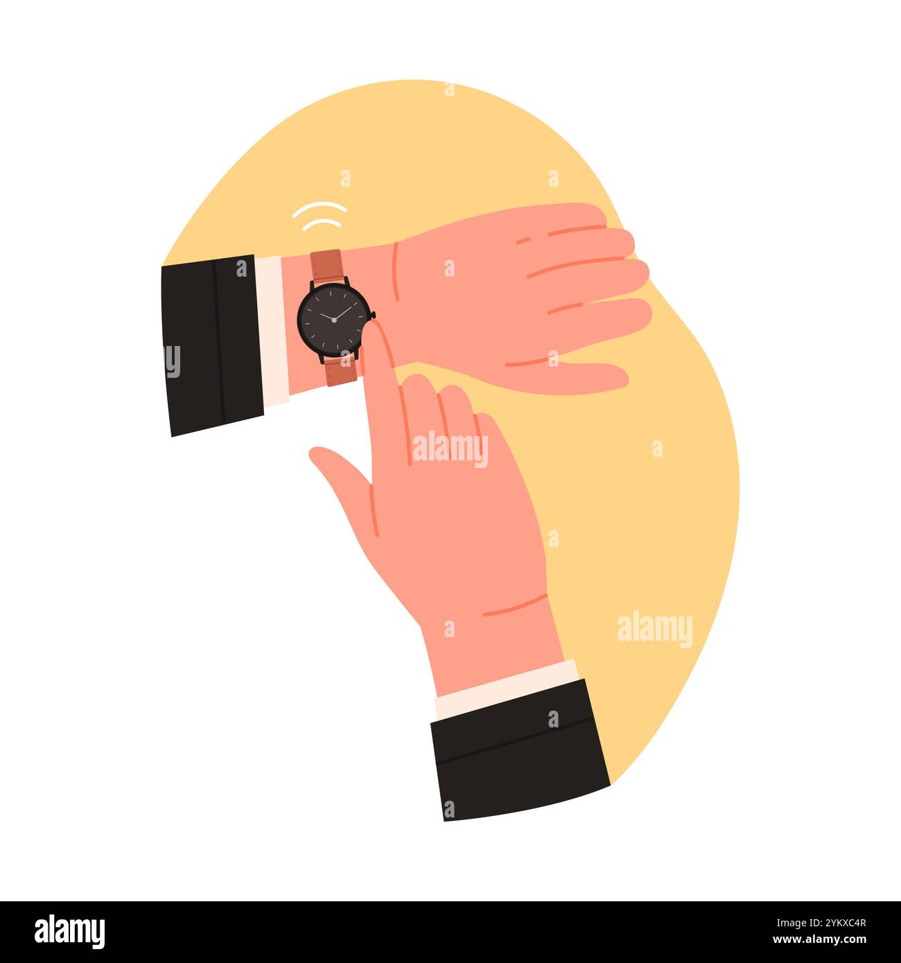 Businessmans fingers pressing button on wristwatch to measure time ...