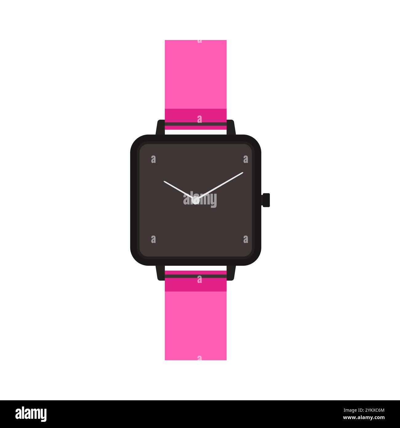Modern wrist watch with square black dial and hands, pink bright ...